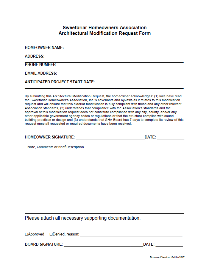 Architectural Review Requirements – Sweetbriar Homeowners Association